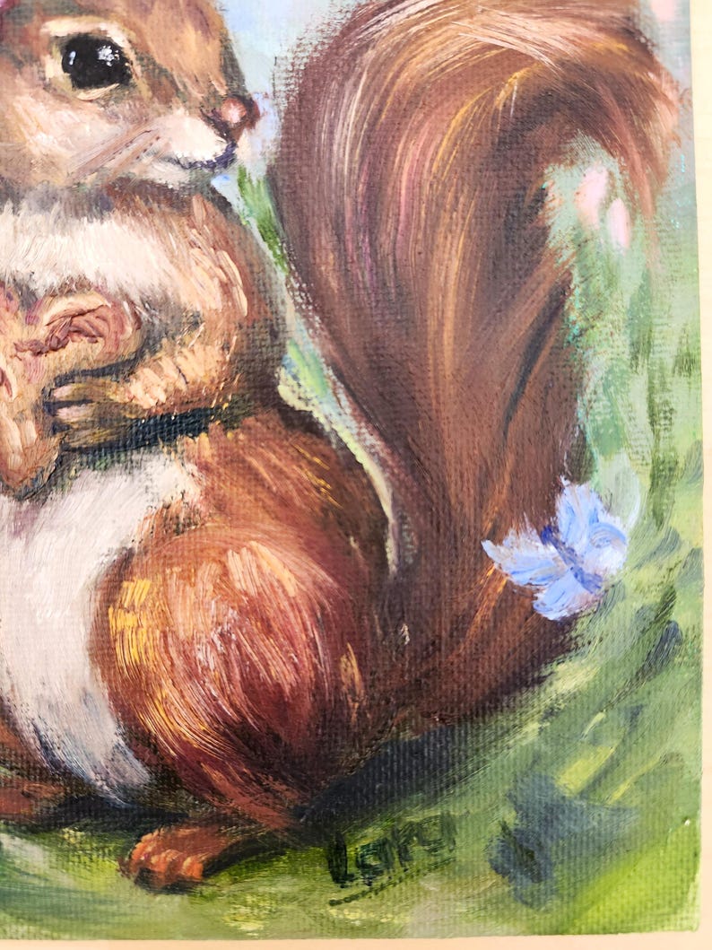 Squirrel and Moth Original Oil Painting 5x7 – Whimsical Woodland Animal ...