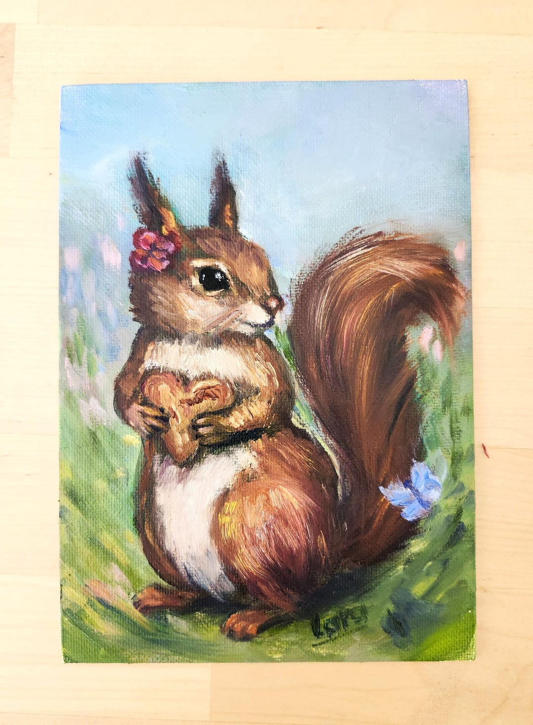Squirrel and Moth Original Oil Painting 5x7 – Whimsical Woodland Animal ...
