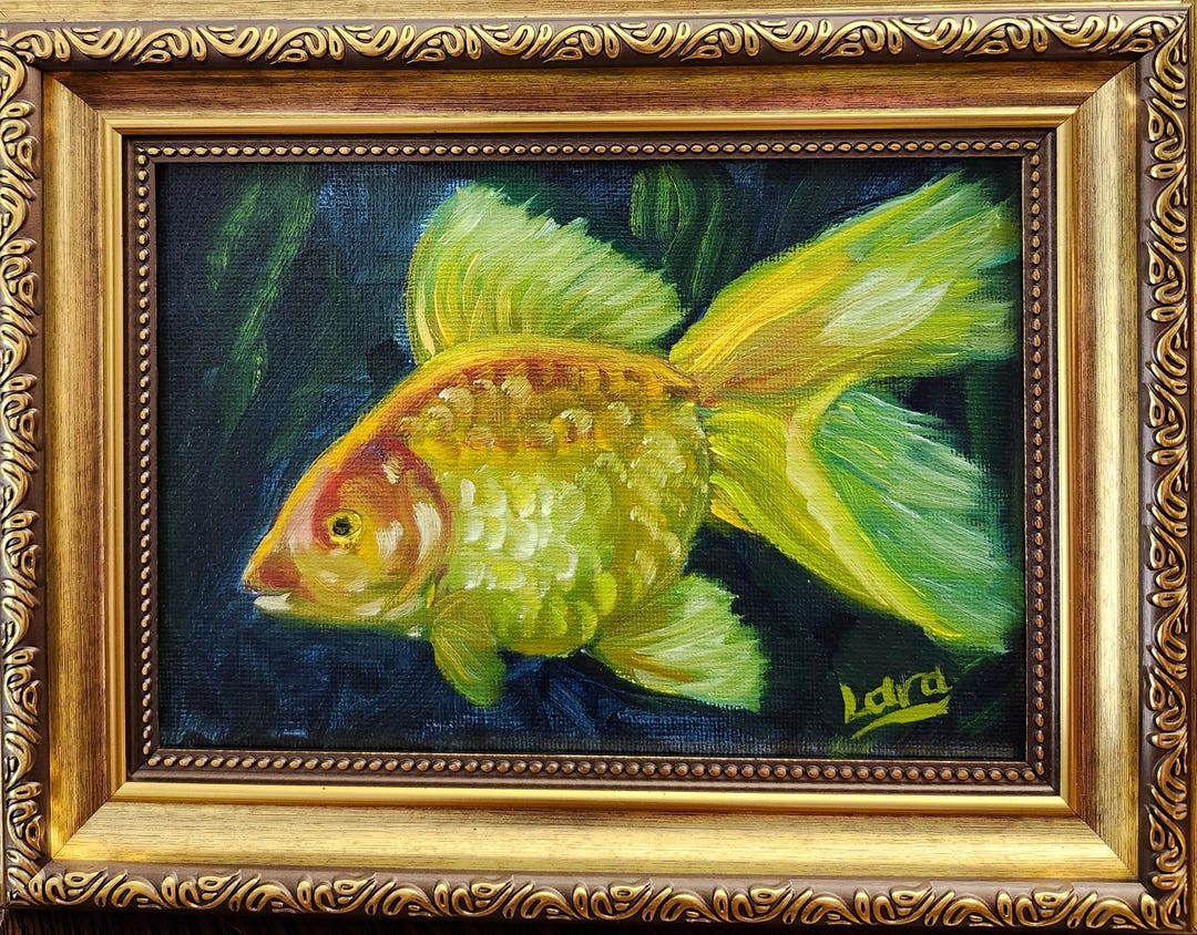 Goldfish Oil Painting: 5x7" Original Aquarium Art, Signed, Unframed - Etsy