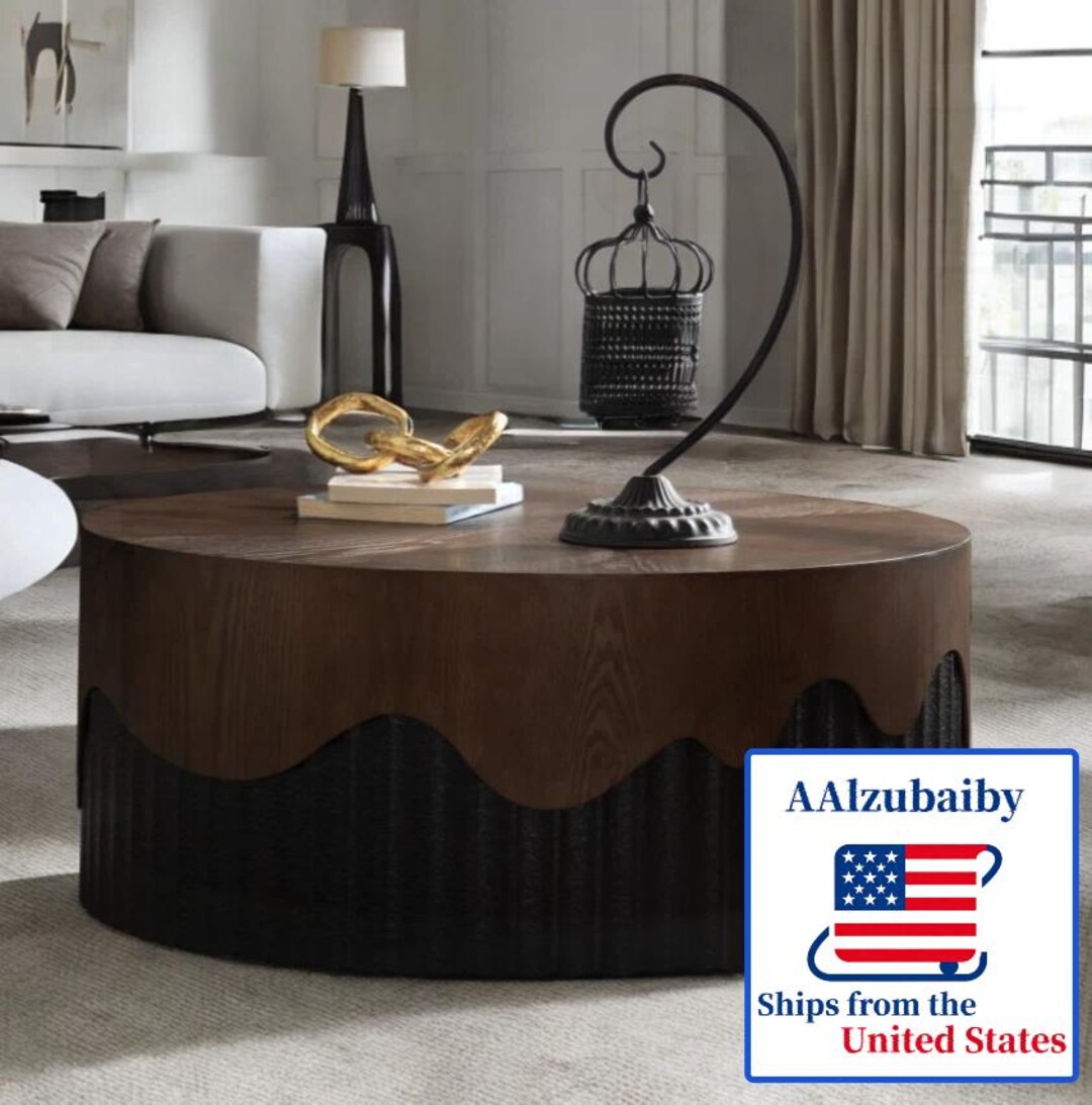 Modern Grooved Coffee Table, Round Living Room Coffee Table, Center ...