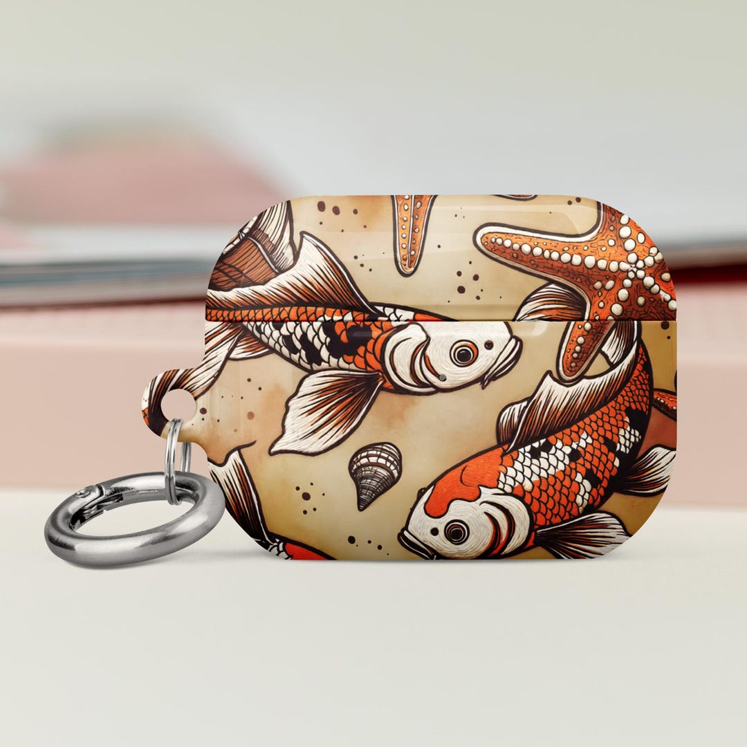 Koi Fish Art Case for Airpods, Cream Koi Pattern Cover for Airpods ...