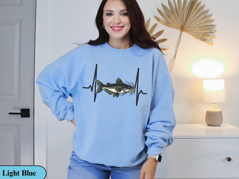 Catfish Heartbeat Fishing Shirt, Funny Angler Catfish Lover Sweatshirt ...