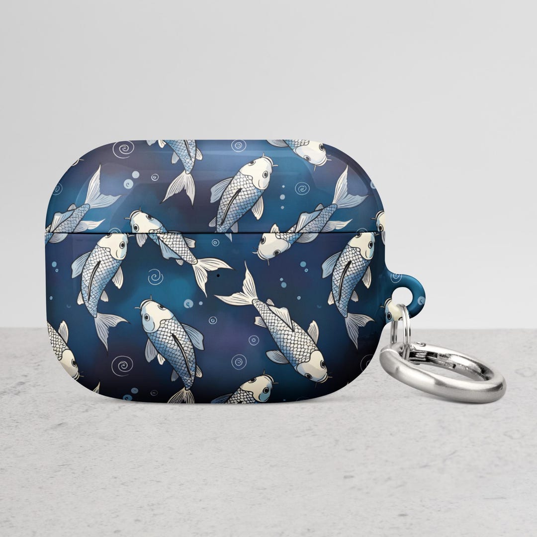 Midnight Koi Fish Pattern Case for Airpods, Dark Blue Waves Fish Cover ...