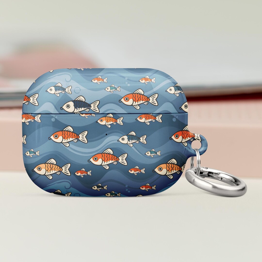 Mini Koi Fish Pattern Case for Airpods, Blue Pond Cartoon Cover for ...
