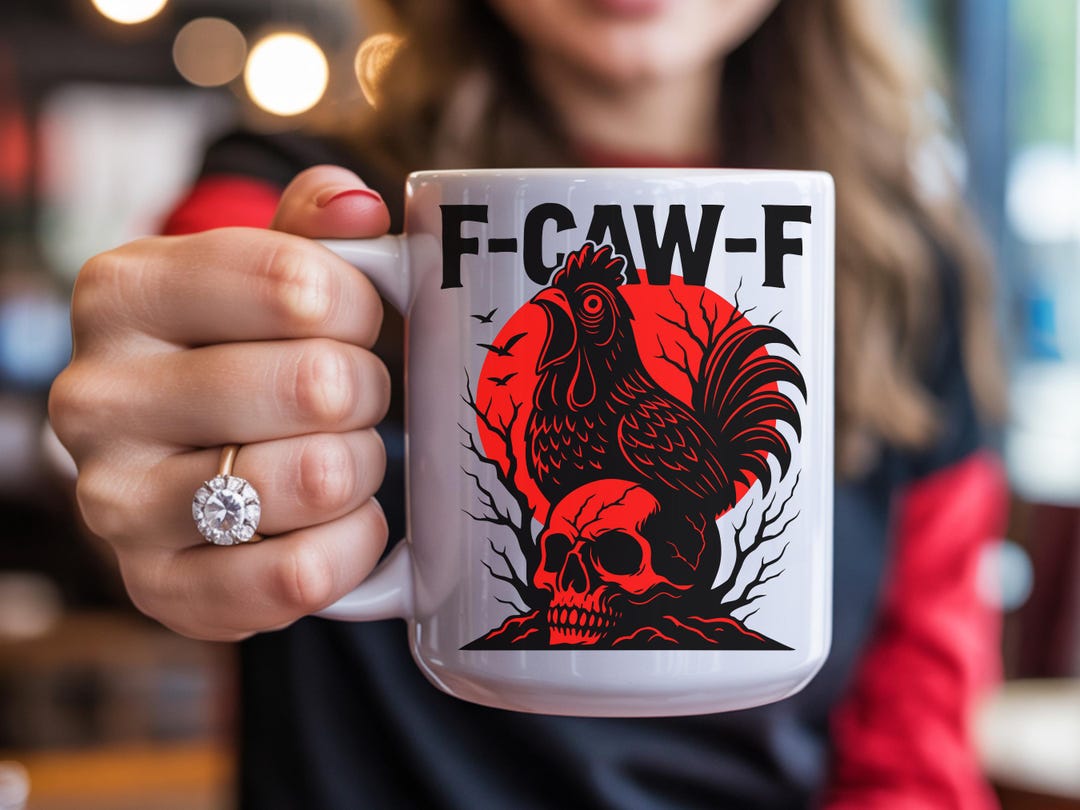 F-caw-f Chicken Mug Halloween Cup, Funny Rooster Coffee Cup Skull Moon ...