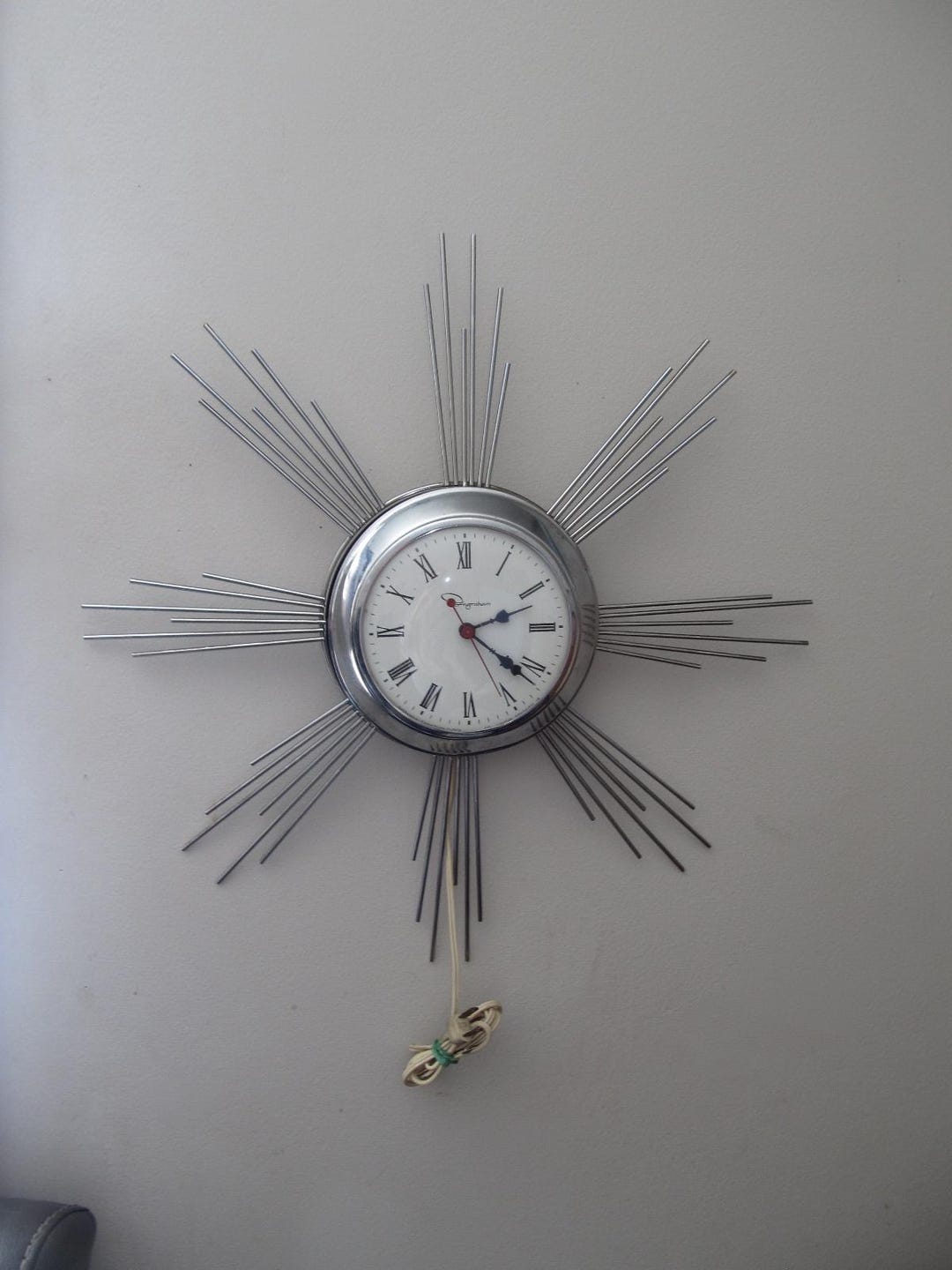 Mid Century Ingraham Chrome Electric Wall Clock - Etsy