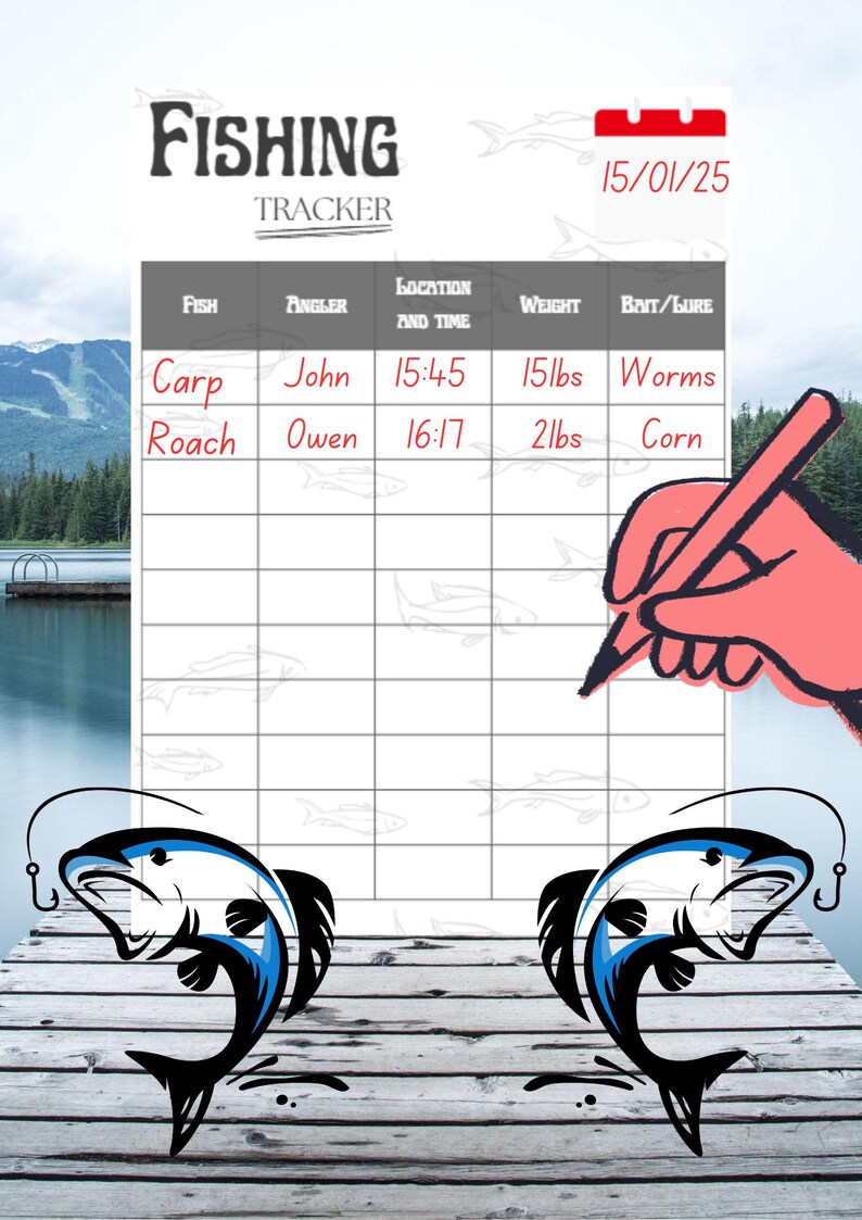 Fishing Tracker Printable , Fishing Log Book, Gifts for Him, Fishing ...
