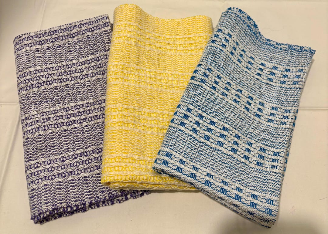 Fiesta Kitchen Towels; Set of 3; Yellow, Blue, Purple; 100% Cotton ...
