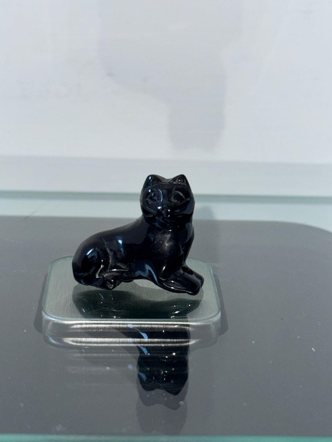 Black Obsidian Cat Crystal Carving - Miniature Cat Design, Black Color, Crystal Texture, Ideal ...