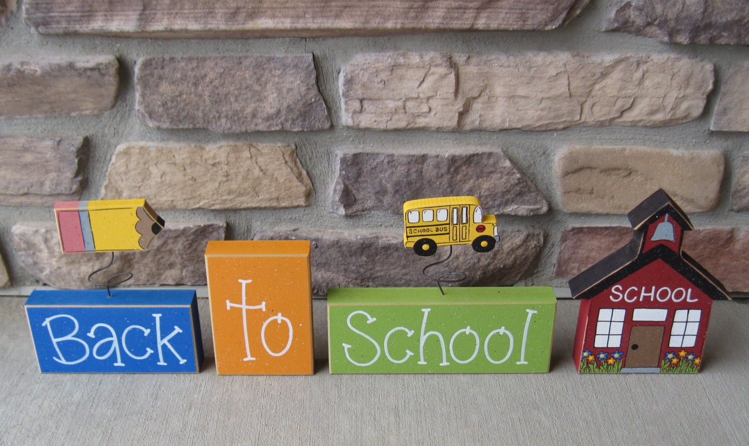 Back to SCHOOL BLOCKS With Pencil School Bus and Schoo House - Etsy