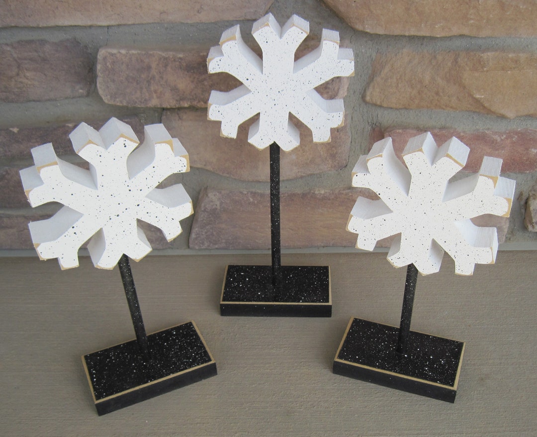 3 Tall Standing SNOWFLAKE THEMED Block SET for Winter Decor, Shelf ...