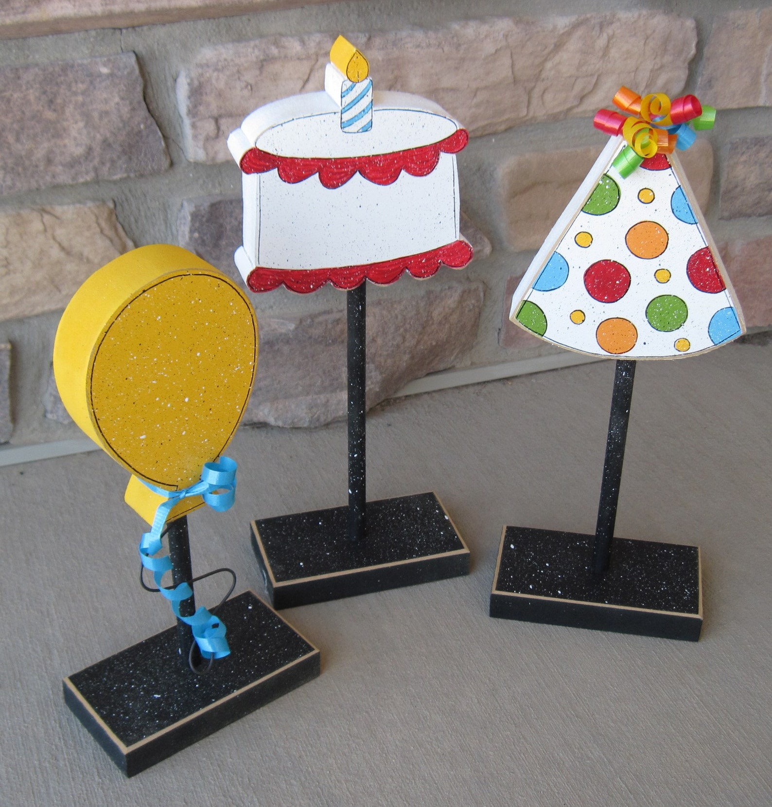 3 Tall Standing BIRTHDAY THEMED Block SET With Birthday Cake, Party Hat ...