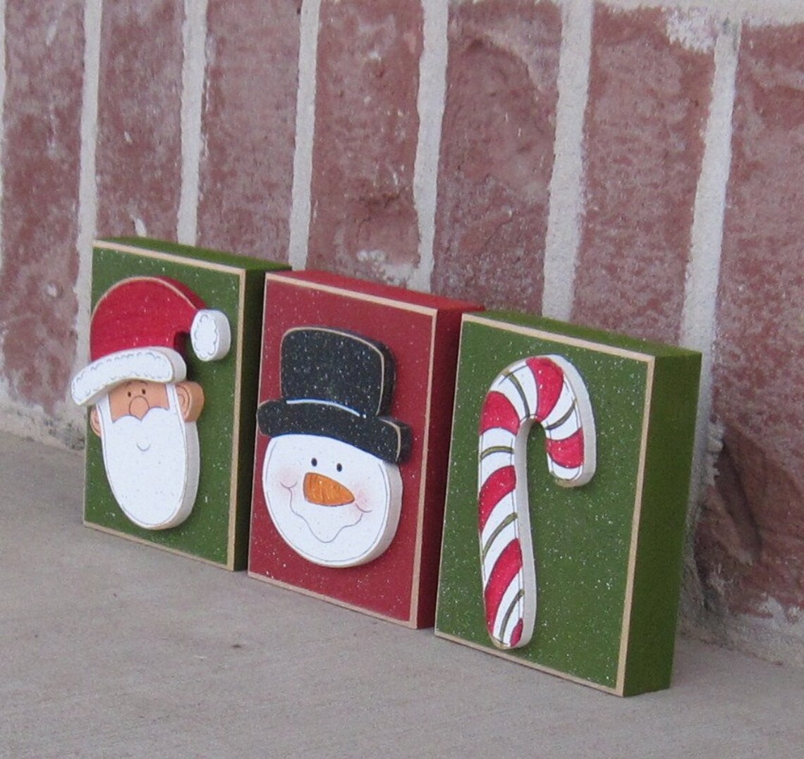 CHRISTMAS BLOCK SET for Christmas, Holiday, Shelf, Desk, Table, Office ...
