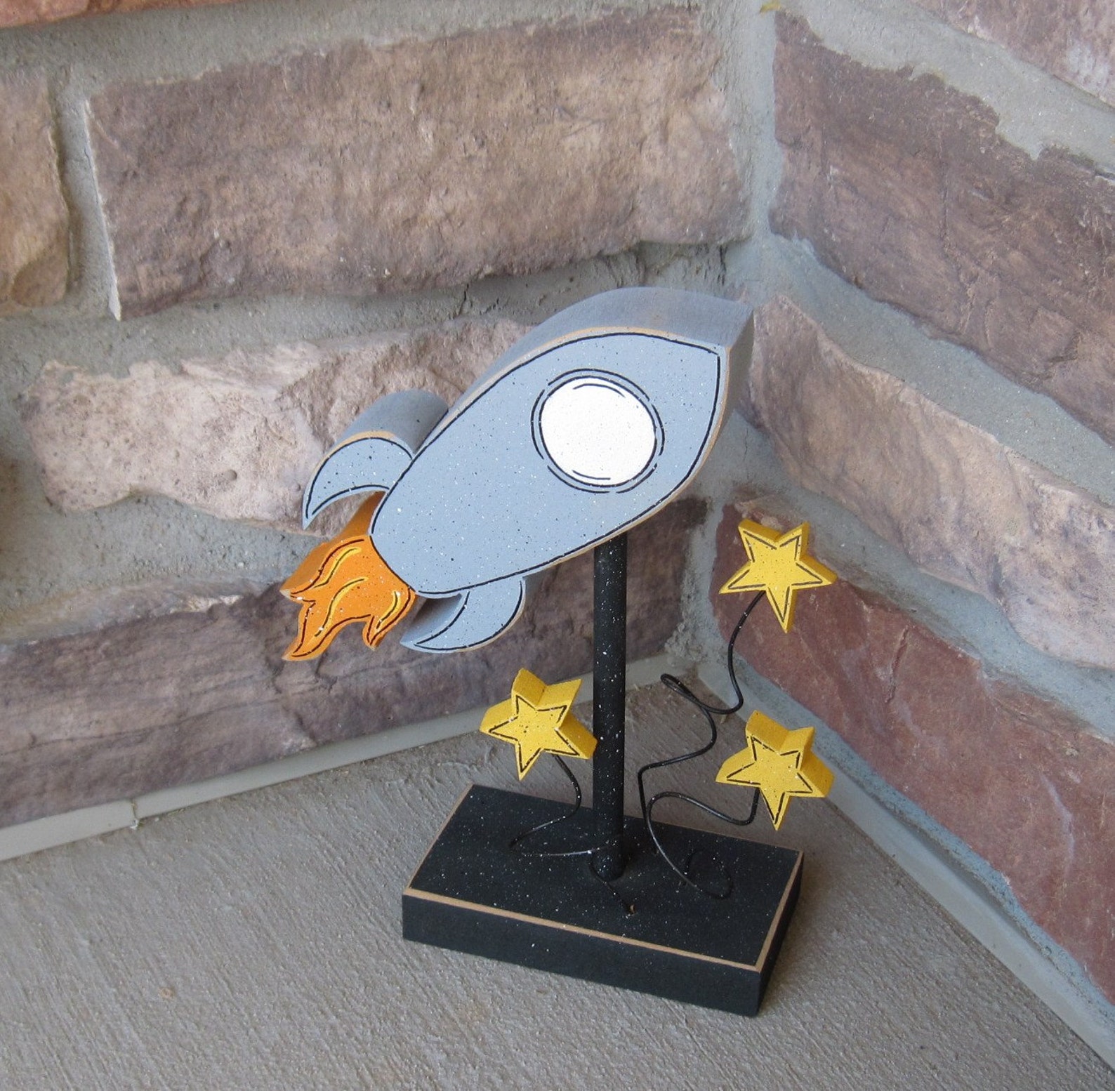 Rocket Ship Block on Stand With Stars for Space Themed Decor, Boy Room ...