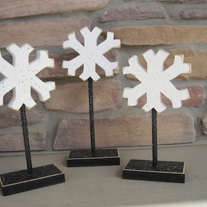 3 Tall Standing SNOWFLAKE THEMED Block SET for Winter Decor, Shelf ...