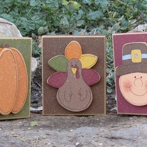 THANKSGIVING BLOCK SET for Harvest, Holiday, Shelf, Desk, Table, Office ...