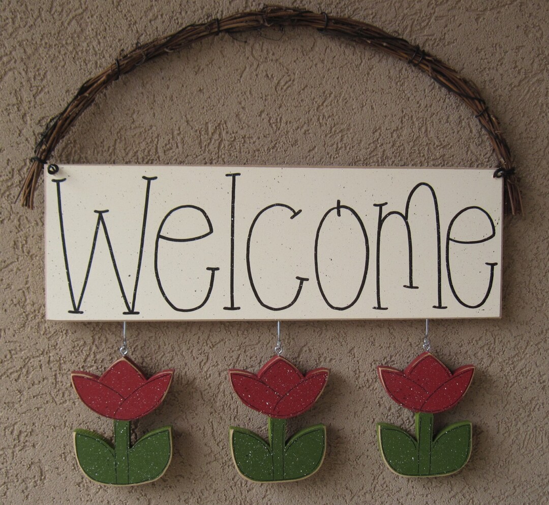 WELCOME SIGN (TULIPS) for Wall and Home Decor - Etsy