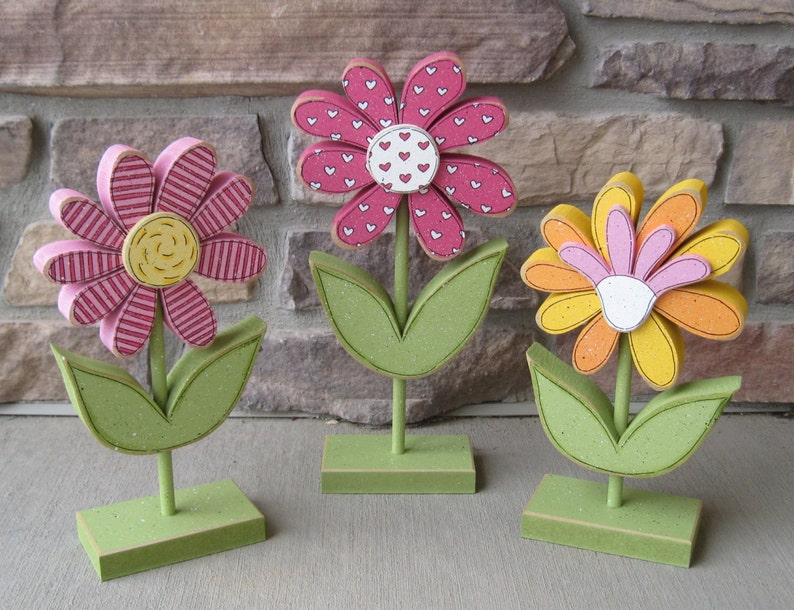 3 Tall Standing Whimsical Flower Block Set for Spring decor | Etsy