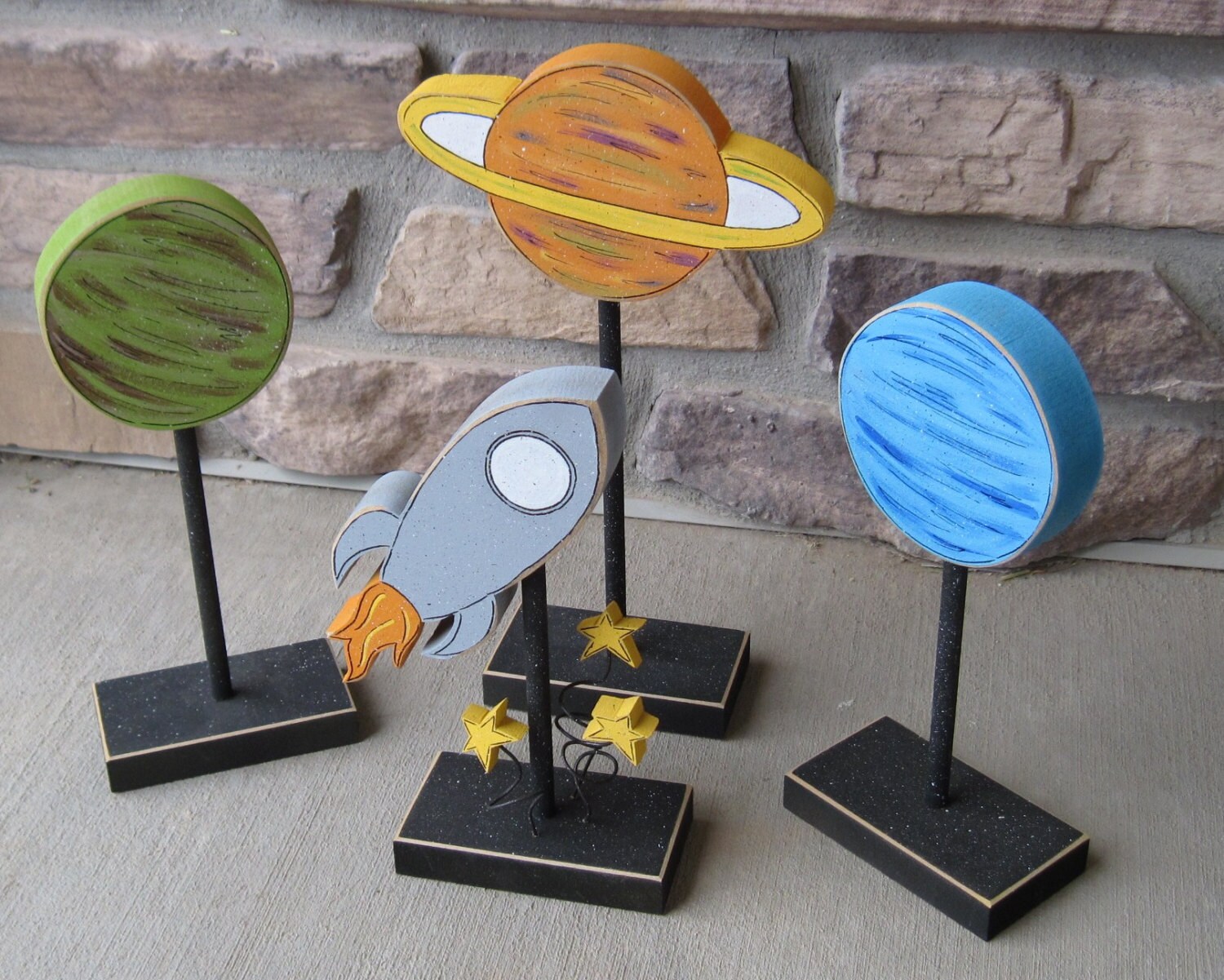 Rocket Ship and Planet Blocks on Stands for Space Themed - Etsy