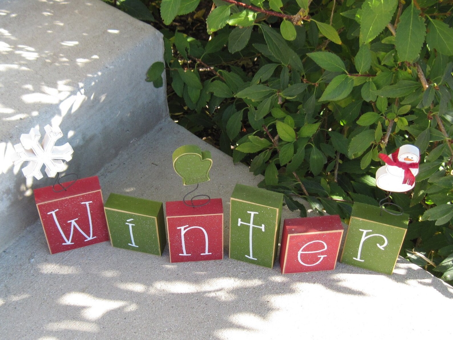 WINTER BLOCK SET with Christmas colors for shelf mantle | Etsy