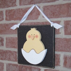 HATCHING EASTER CHICK on a Black Board for Easter Wall and Door Hanging ...