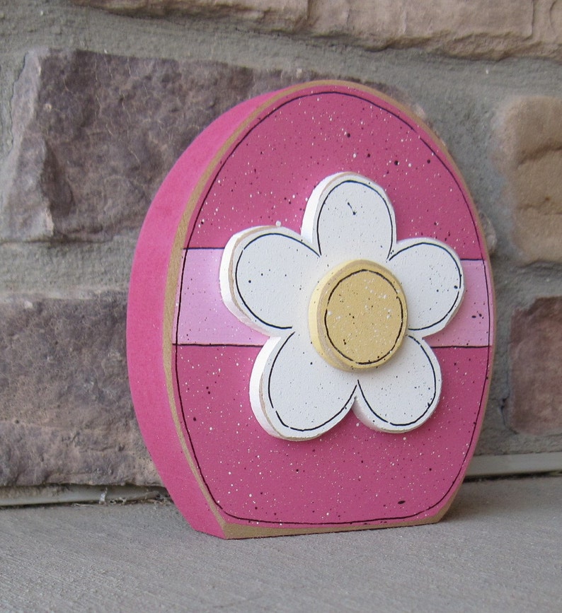 Hot Pink and Pink Egg Shaped Block With Daisy for Easter | Etsy