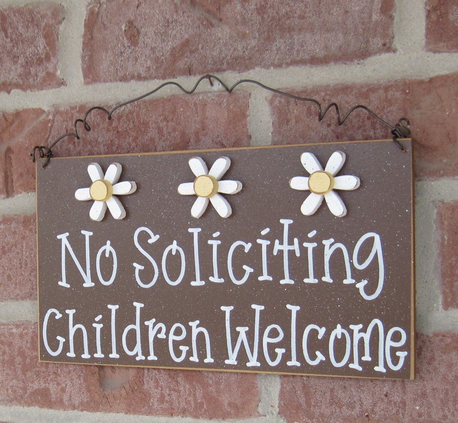 Free Shipping No SOLICITING CHILDREN WELCOME Sign With 3 Daisies brown ...