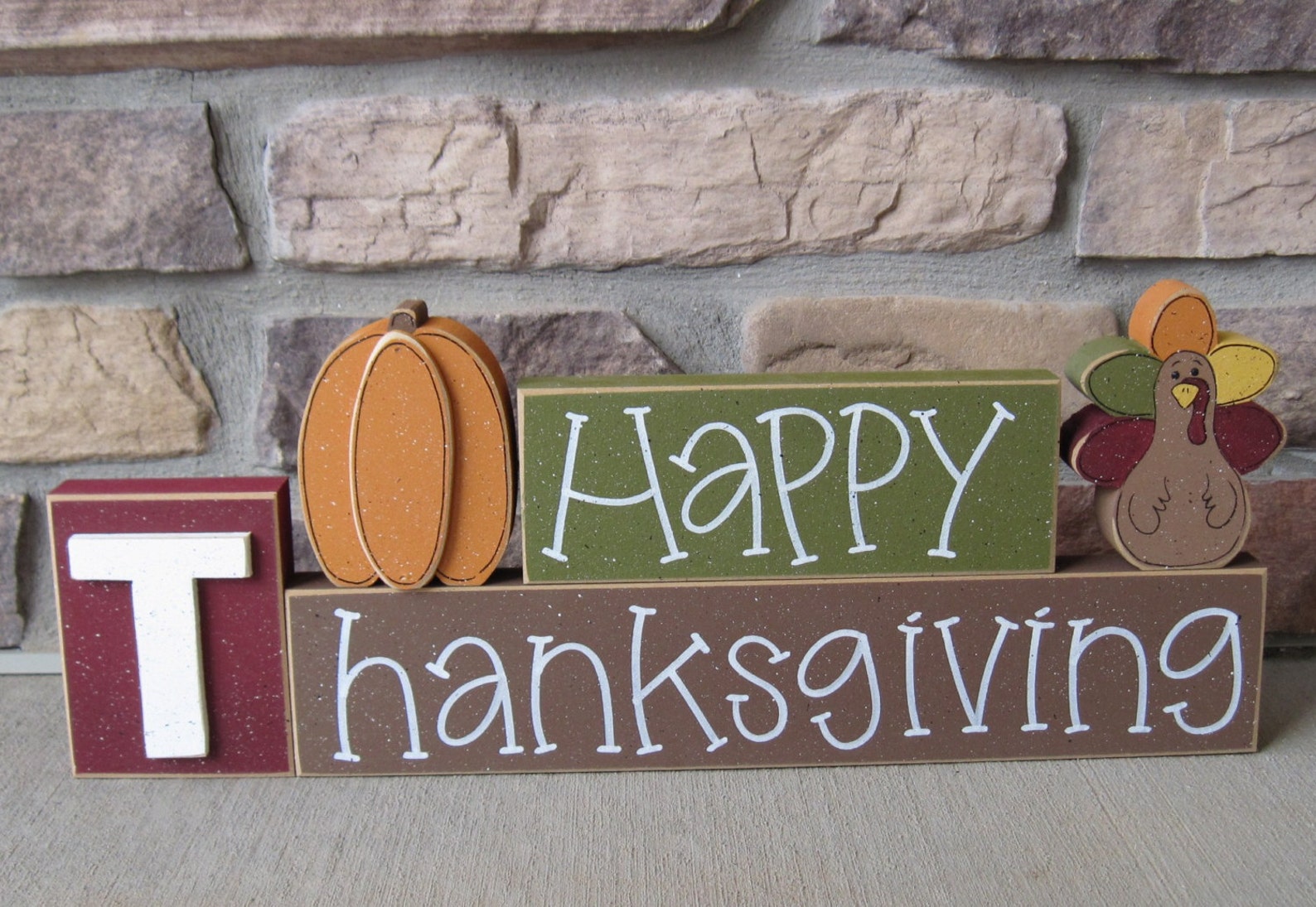 HAPPY THANKSGIVING BLOCKS With Pumpkin and Turkey Blocks for Table ...