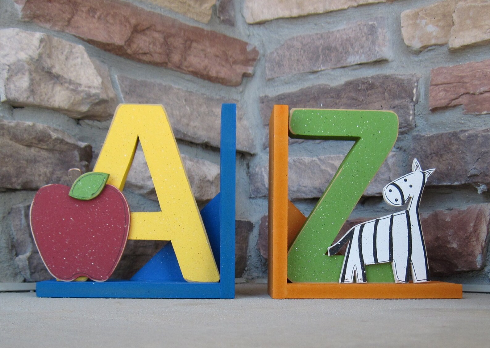 A to Z Bookends for Children Library Bookshelf Apple Zebra - Etsy