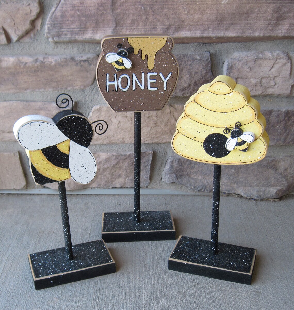 3 Tall Standing BEE THEMED Block SET With Honey Pot Bee and | Etsy