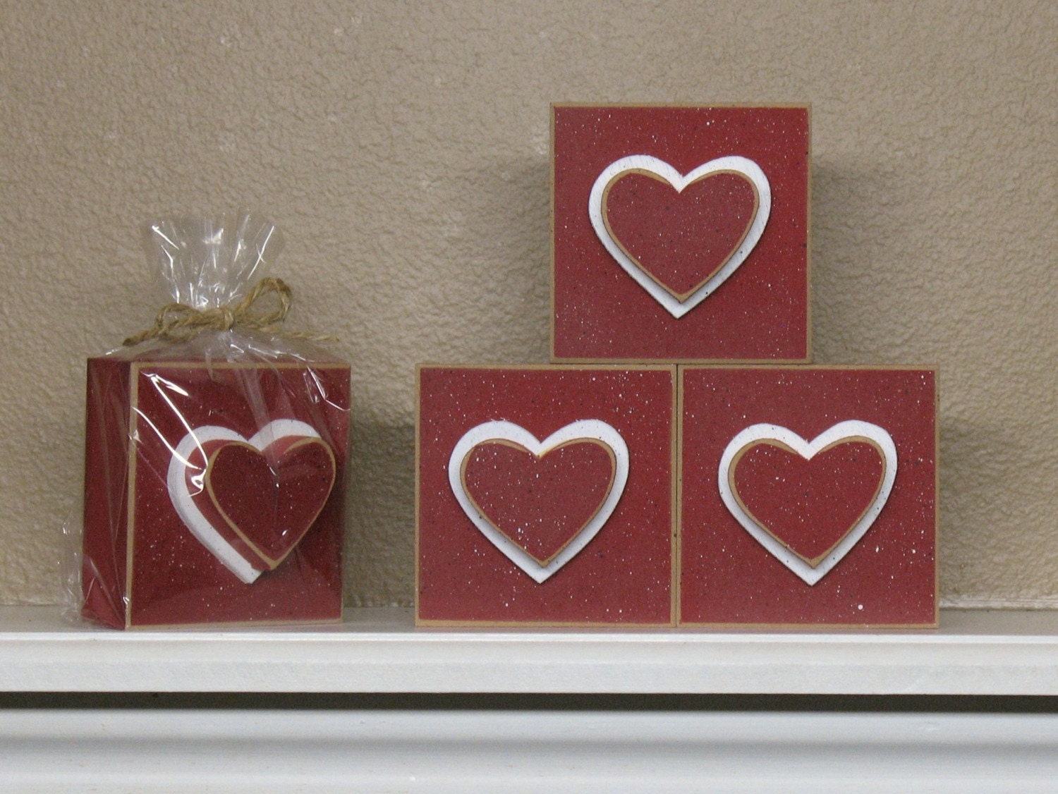 SQUARE BLOCK With Red HEART for Valentine and Home Decor - Etsy