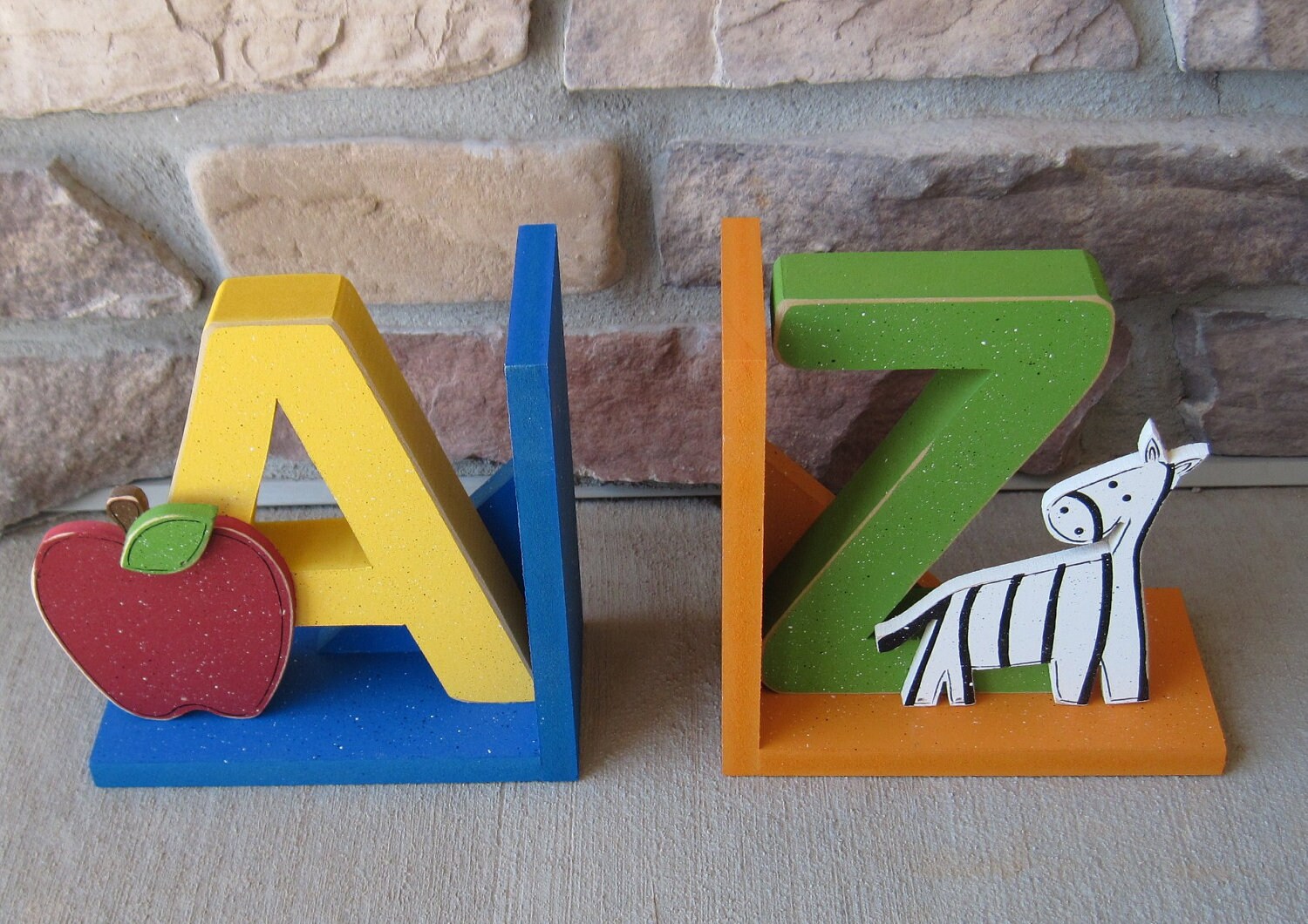 A to Z Bookends for Children Library Bookshelf Apple Zebra - Etsy