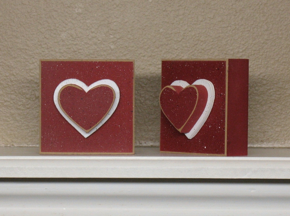 SQUARE BLOCK With Red HEART for Valentine and Home Decor - Etsy