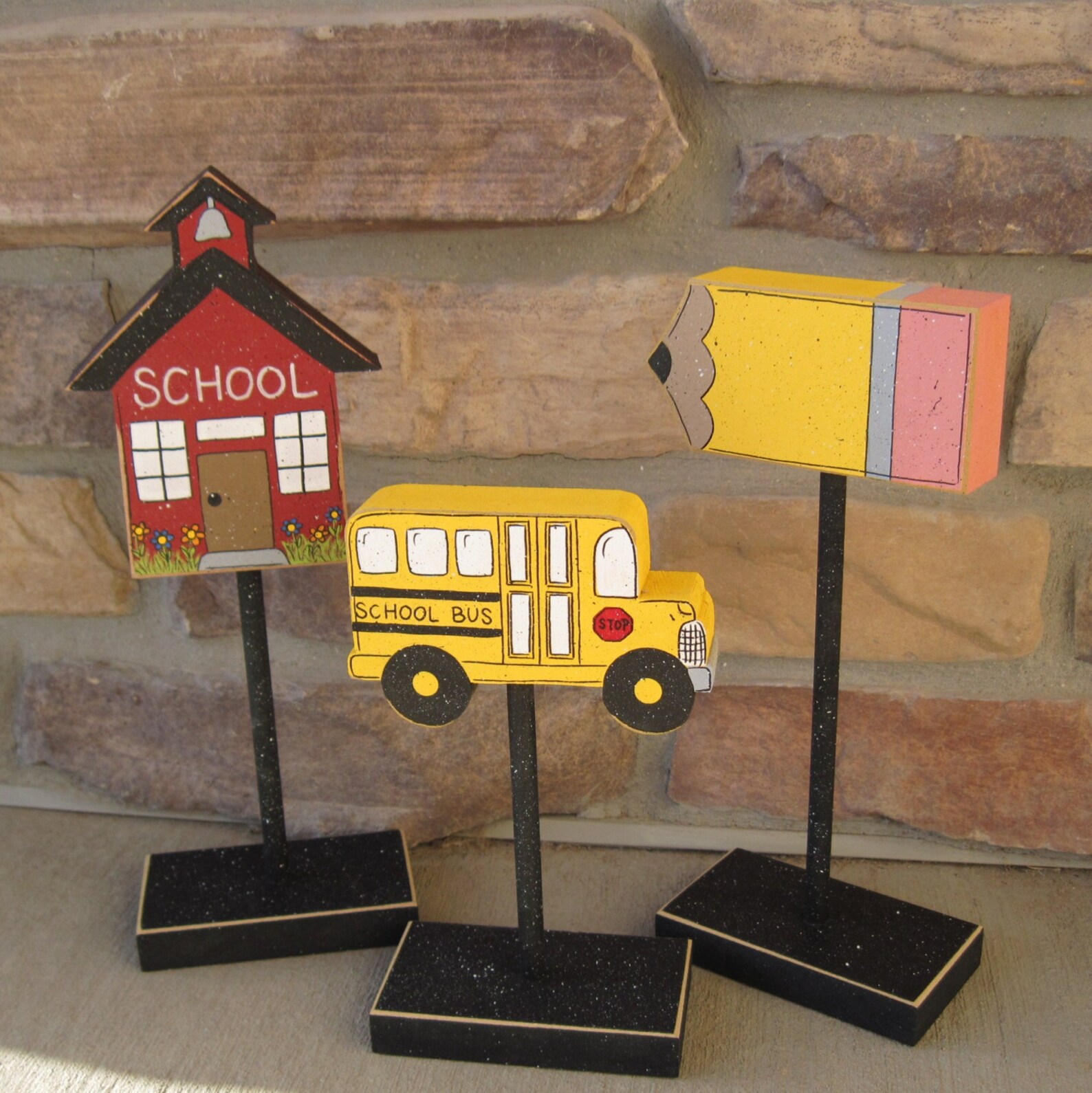 3 Tall Standing SCHOOL THEMED Block SET With School House - Etsy