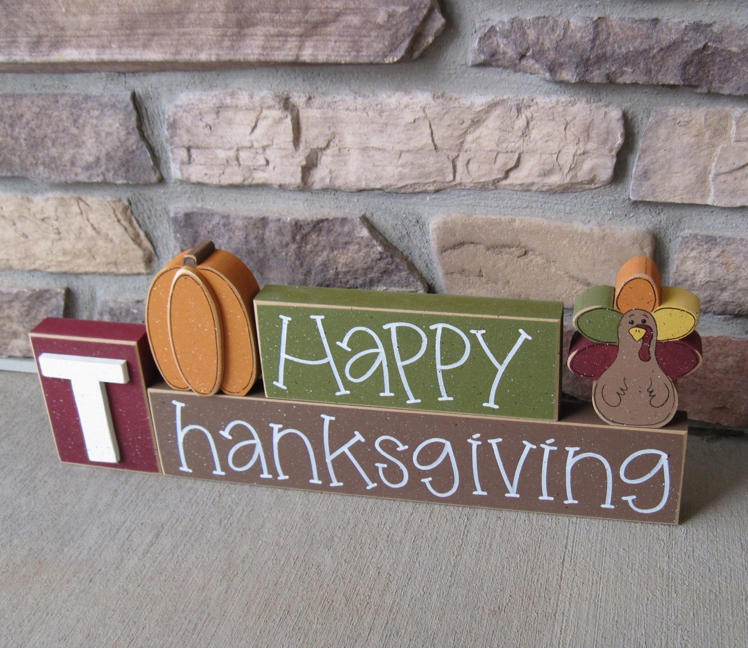 HAPPY THANKSGIVING BLOCKS With Pumpkin and Turkey Blocks for Table ...