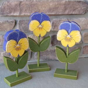 3 Tall Standing Pansy Block Set for Spring Decor, Flower Decor, Girl ...