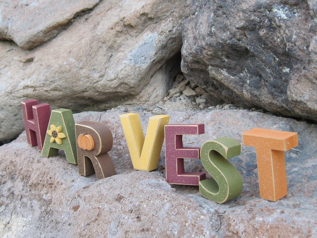 HARVEST BLOCKS for Autumn, Fall, Thanksgiving, Shelf, Gift, Mantle ...