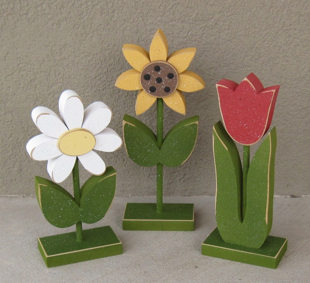 Handcrafted Standing Flower Block Set, Sunflower, Daisy, Tulip - Etsy