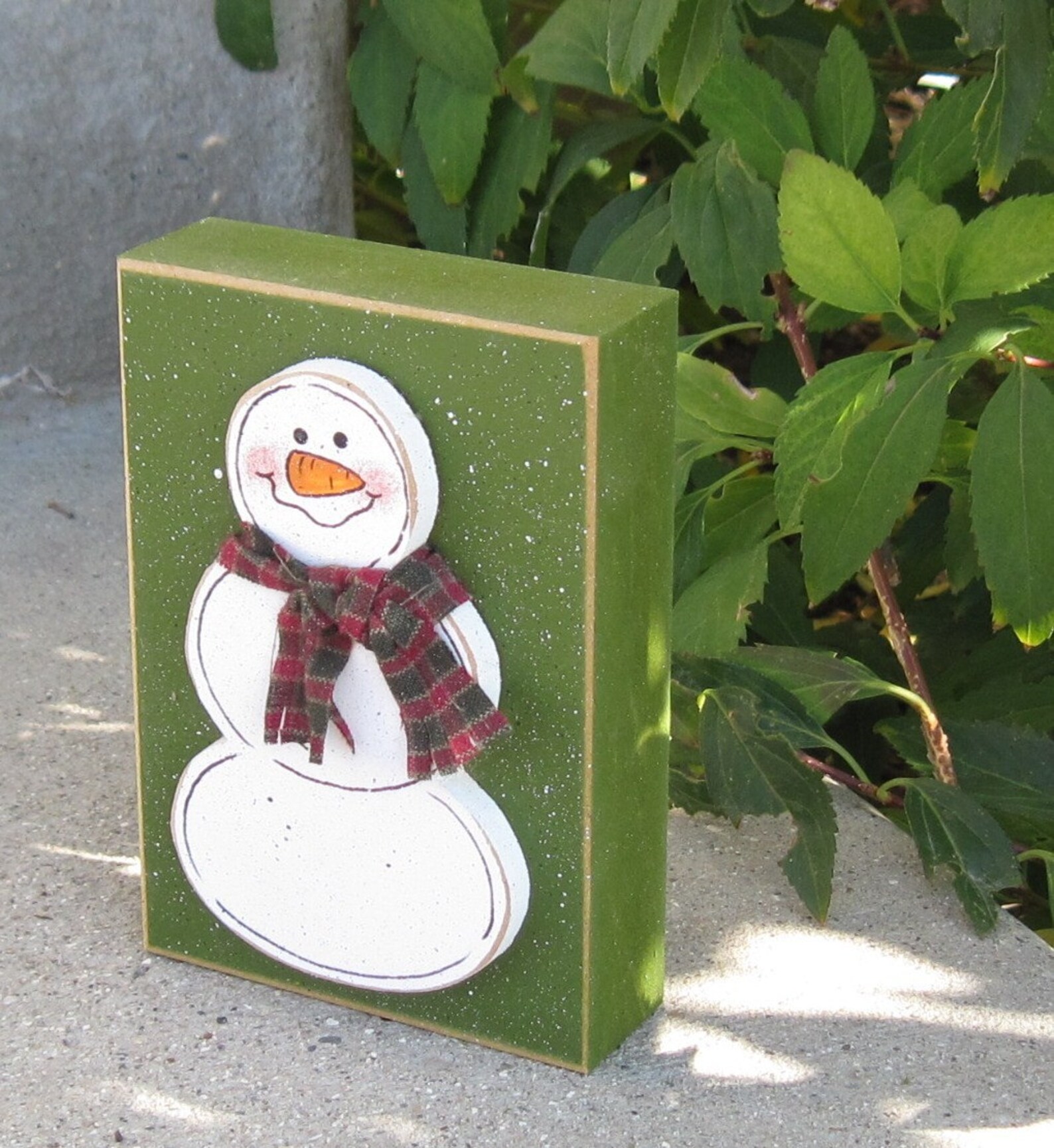 GREEN SNOWMAN BLOCK for Christmas, Winter, Noel, Shelf, Desk, Office ...