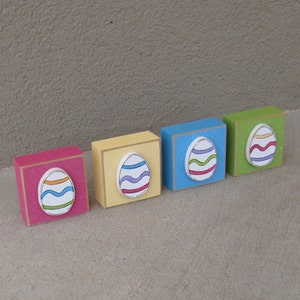 4 BLOCK Easter Themed Set With an Easter Eggs for Desk, Shelf, Mantle ...