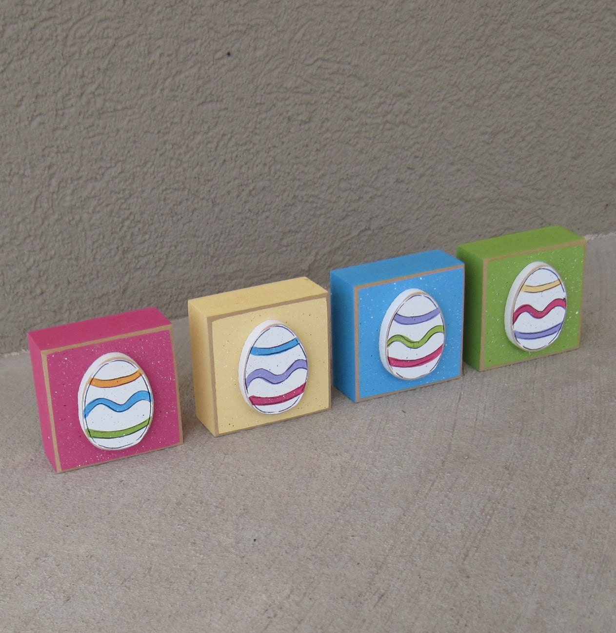 4 BLOCK Easter Themed Set With an Easter Eggs for Desk Shelf | Etsy