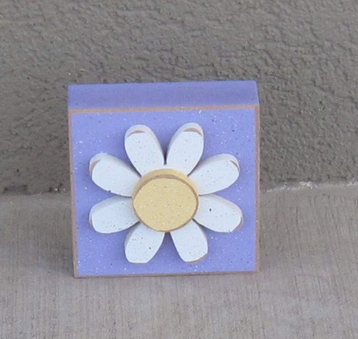 Purple 3-1/2 Inch SQUARE DAISY BLOCK for Easter, Spring, Girl Room and ...