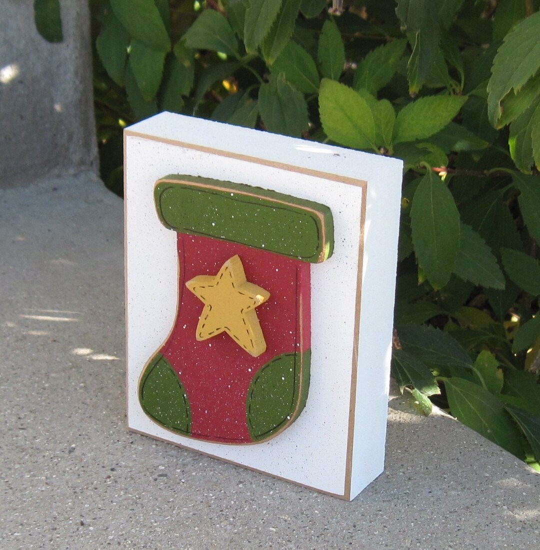 STOCKING BLOCK With a Star for Christmas, Winter, Noel, Shelf, Desk ...