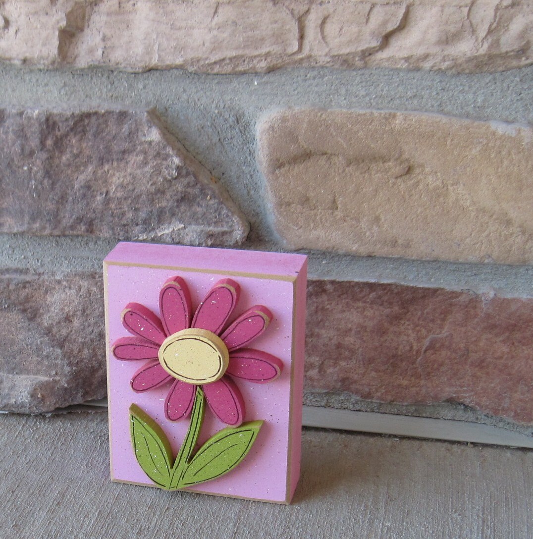 Pink BLOCK With Hot Pink DAISY for Shelf Desk Office Mantle | Etsy