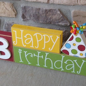 HAPPY BIRTHDAY BLOCKS With Birthday Hat for Table Decor, Desk, Shelf ...