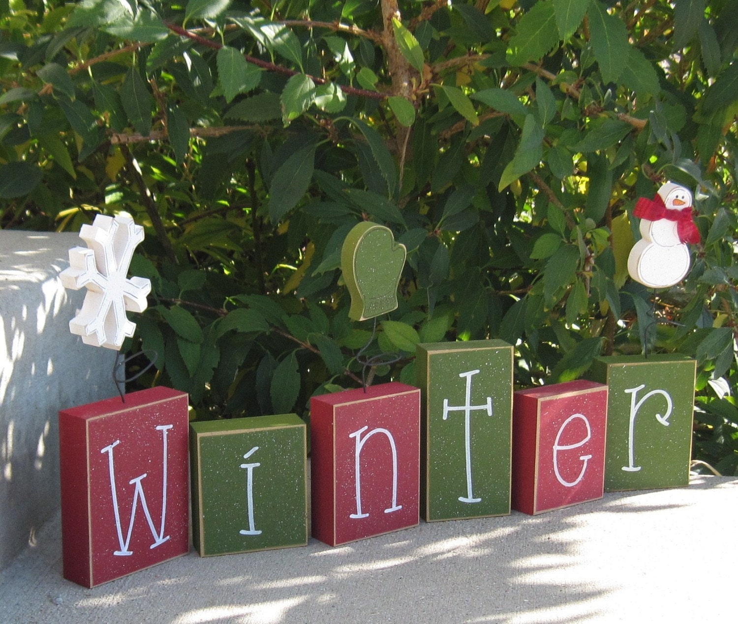 WINTER BLOCK SET With Christmas Colors for Shelf, Mantle, Office ...