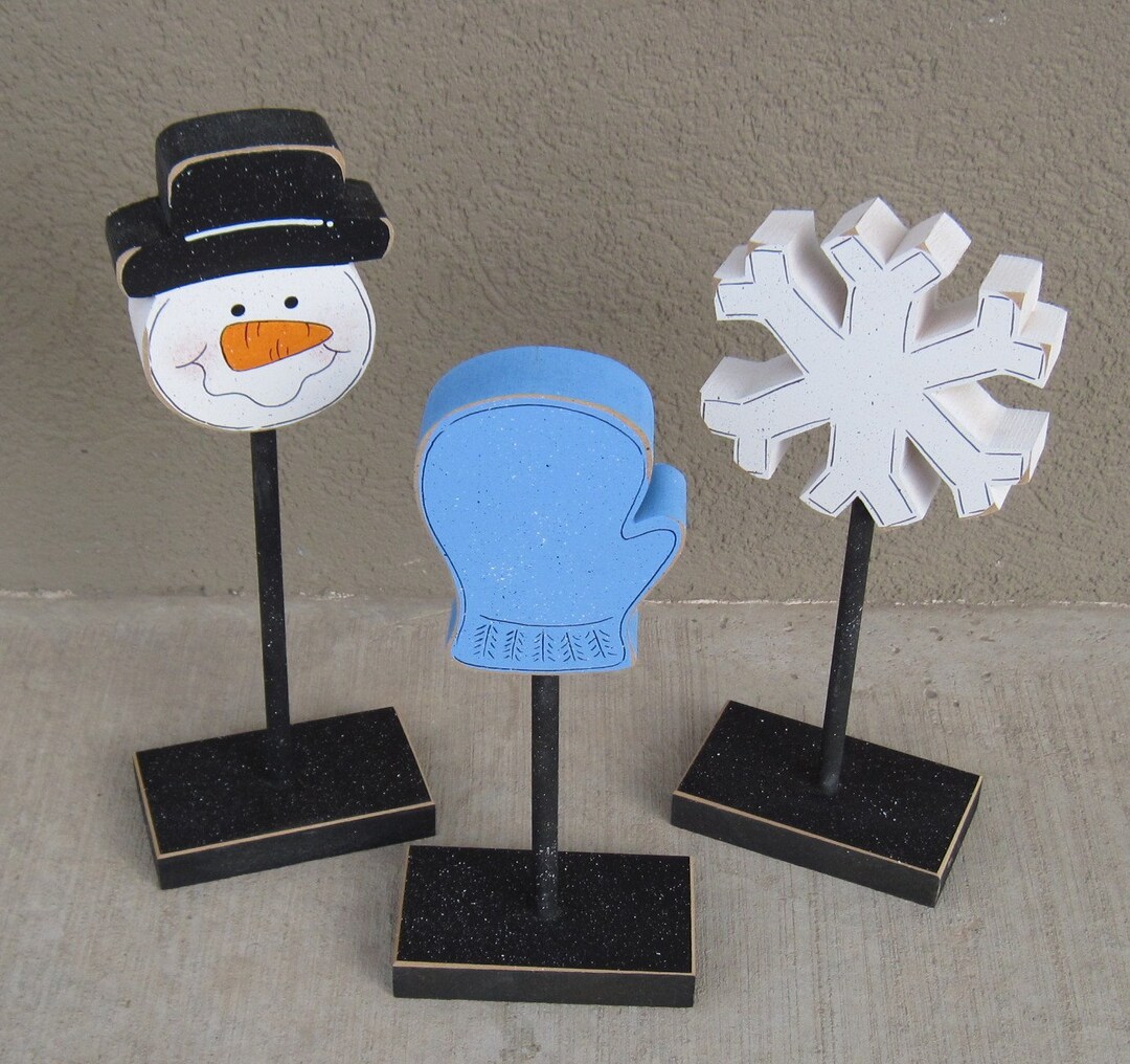3 Tall Standing WINTER THEMED Block SET With Snowman Face, Mitten, and ...