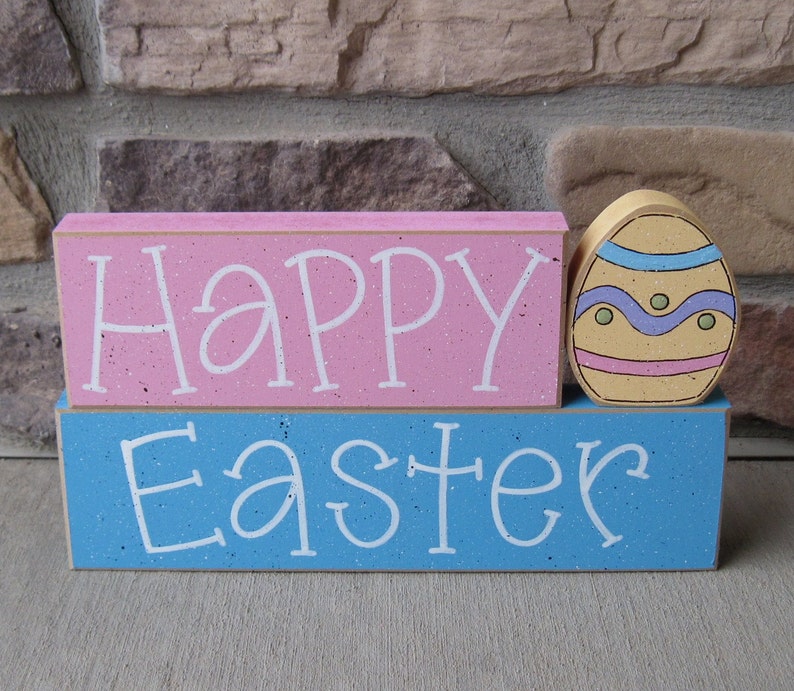 HAPPY EASTER Blocks for Easter Home Desk Shelf Mantle - Etsy