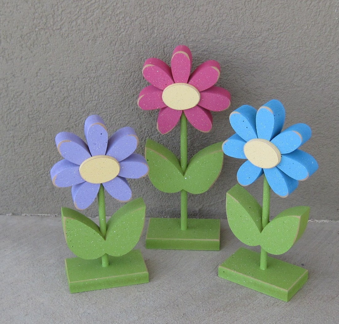 Handmade Spring Flower Block Set, Colorful Desk Decor - Etsy
