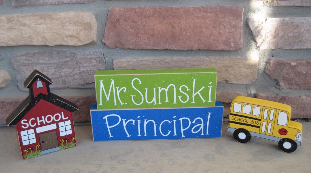 Personalized Teacher Desk Blocks, Schoolhouse and Bus Decor - Etsy